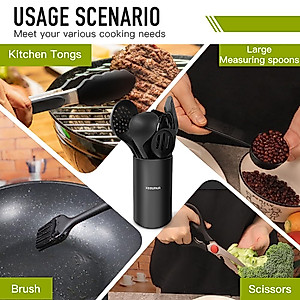 Kitchen Utensils Set - 446°F Heat Resistant Silicone Cooking Utensils Set-Kitchen Tools and Gadgets for Cooking Nonstick Cookware (Black)