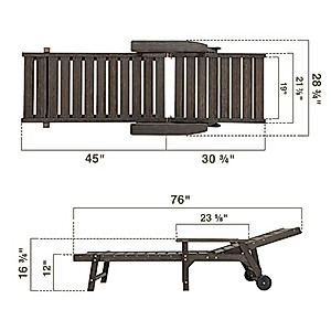 ACUEL Chaise Lounge Chairs for Outside, HDPE Outdoor Lounge Chairs with Adjustable Backrest, Wheels, Armrest, All Weather Poly Lumber Recliner for Patio, Poolside, Porch (Dark Brown)