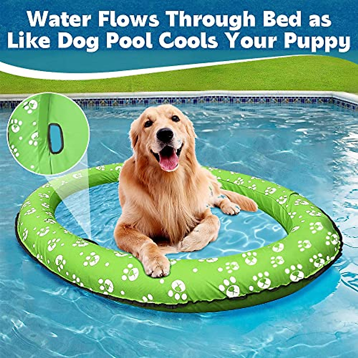 Ginkago Inflatable Pool Floats for Dogs Pet Swimming Pool Floating Row Bed Paddle Paws Floaties Doggy Puppy Pool Float for Summer Green