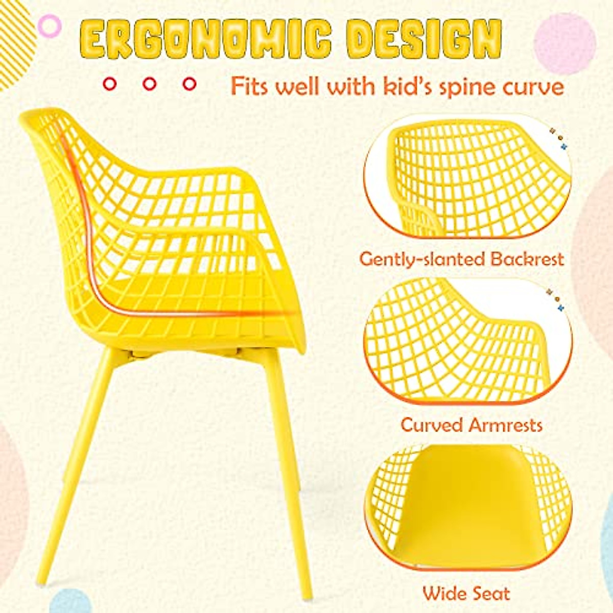 Costzon Kids Chair, 4-Piece, Child-Size Chairs with Curved Backrest, Ergonomic Armrests, Metal Legs & Anti-Slip Foot Pads, Toddler Furniture for Playroom, School, Daycare, Toddler Chairs (Colorful)