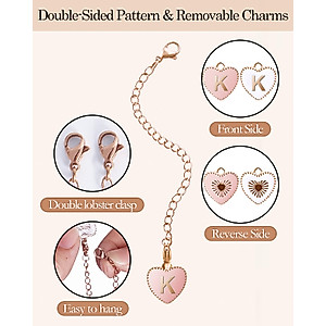 OriJoy Letter Charm Accessories for Stanley Cup, 2PCS Name ID Letter Handle Charm for Stanley/Simple Modern Tumbler, Heart Shape Initial Identification Pendant（K）