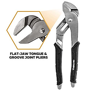 Olympia Tools 12-Inch Tongue and Groove Pliers, Straight Jaw Pliers with Cushion grip, 7 Jaw positions, 2.7" Jaw Capacity