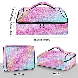 Kcldeci Insulated Thermal Food Carrier Insulated Casserole Carrier for Hot or Cold Food,Fun Rainbowcolor Glitter Sparkle Insulated Tote Bag for Potluck Cookouts Parties Picnic,Lasagna Lugger
