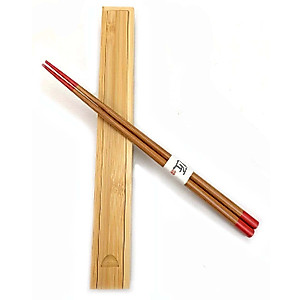 JapanBargain 2214, Bamboo Portable Chopsticks with Case Reusable Travel Chopsticks Japanese Style Chopsticks, Red Tips
