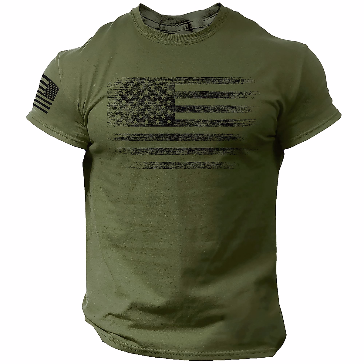 Rogue Style Distressed American Flag Men T Shirt – USA (Army Green, XL)