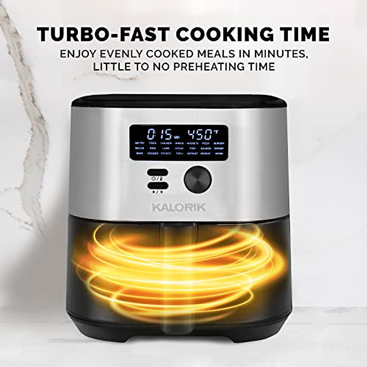 Kalorik MAXX® 7 Quart Air Fryer 1750W, 7-in-1 Air fry, Bake, Roast, Broil, Defrost, Reheat, and Warm food, LED Display, 21 Presets, 4 Accessories, Recipe book, FT 50930 OW