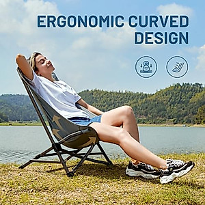 TIMBER RIDGE Lightweight Folding Camping Chair for Adults, Stable Low Seat Beach Chairs with Carry Bag, Portable High Back Chair for Outdoor Camp Sand Lawn Concert Travel Picnic, Supports 300Lbs Grey