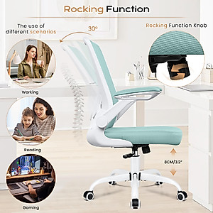 KERDOM Ergonomic Mesh Office Chair with Lumbar Support, Flip-up Arms & Swivel Feature - Adjustable Height Home/Gaming Chair (LightBlue)