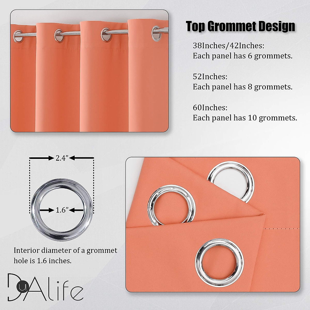 DUALIFE Burnt Coral Curtains 84 Inch Room Darkening Drapes for Living Room Nursery Grommet Curtains Thermal Insulated Blackout Window Curtain Panels for Bedroom (Peach Coral, 42W x 84L,2 Panels)