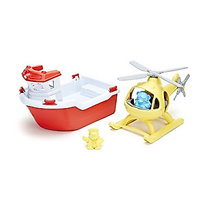 Green Toys Rescue Boat with Helicopter Red, 1 EA