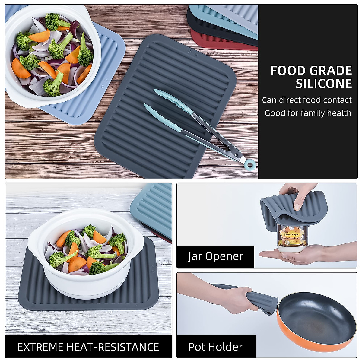 IFFMYJB Trivets for Hot Pots and Pans, Large Black Silicone Trivets, Multi-Purpose Silicone Mat for Countertops Heat Resistant, Trivets for Quartz Countertops, Silicone Hot Pads for Kitchen, Set 2