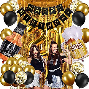 21st Birthday Decorations for Women Men, Happy Birthday Decorations for Boys Girls 21st Birthday Party - 21st Birthday Decorations Black and Gold for Her Him 21 Birthday Party Supplies