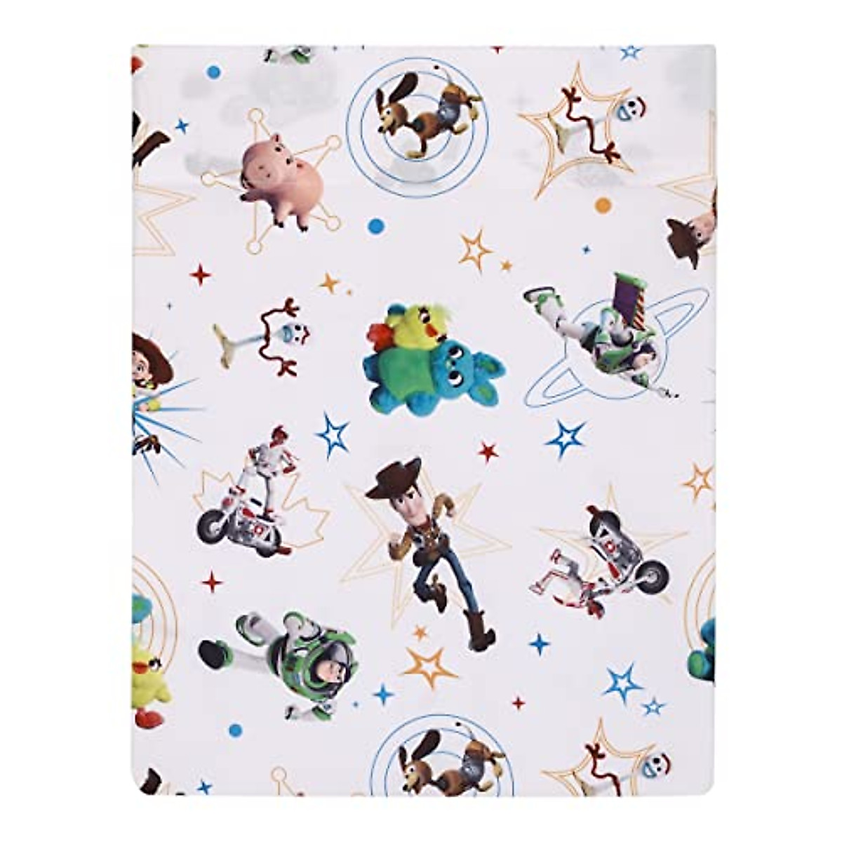 Disney Toy Story It's Play Time Blue, Green, Red, and Yellow, Woody and Buzz 4 Piece Toddler Bed Set - Comforter, Fitted Bottom Sheet, Flat Top Sheet, and Reversible Pillowcase