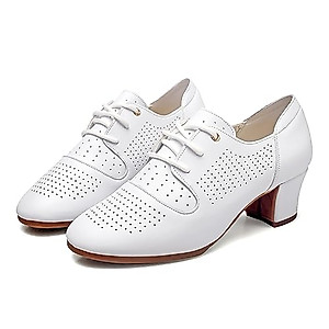 RUYBOZRY Women Latin Dance Practice Shoes Lace Up Modern Salsa Ballroom Performance Dance Shoes WDL-K8-White-2 Heel,US 8.5