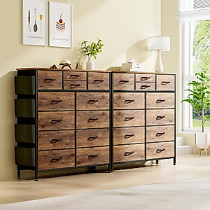 Lulive Dresser for Bedroom with 12 Drawers, Tall Dresser Chest of Drawers with Side Pockets and Hooks, Fabric Dresser Storage Tower for Closet, Hallway, Living Room (Rustic Brown)