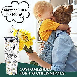 BMYDIY Mothers Day Birthday Gift for Mom Grandma, Personalized 40 Oz Tumbler with Handle and Straw, Custom Extra Large Stainless Steel Insulated Cup Travel Mug Coffee Mug with Name