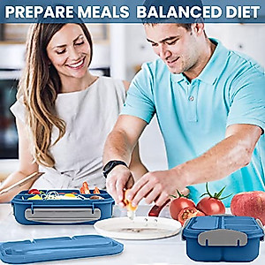 Bugucat Bento Box, Lunch Box with 4 Compartments and Cutlery, Reusable Bento Lunch Box for Adults, Food Storage Containers for School Work and Travel BPA-Free, Microwave-& Dishwasher-safe