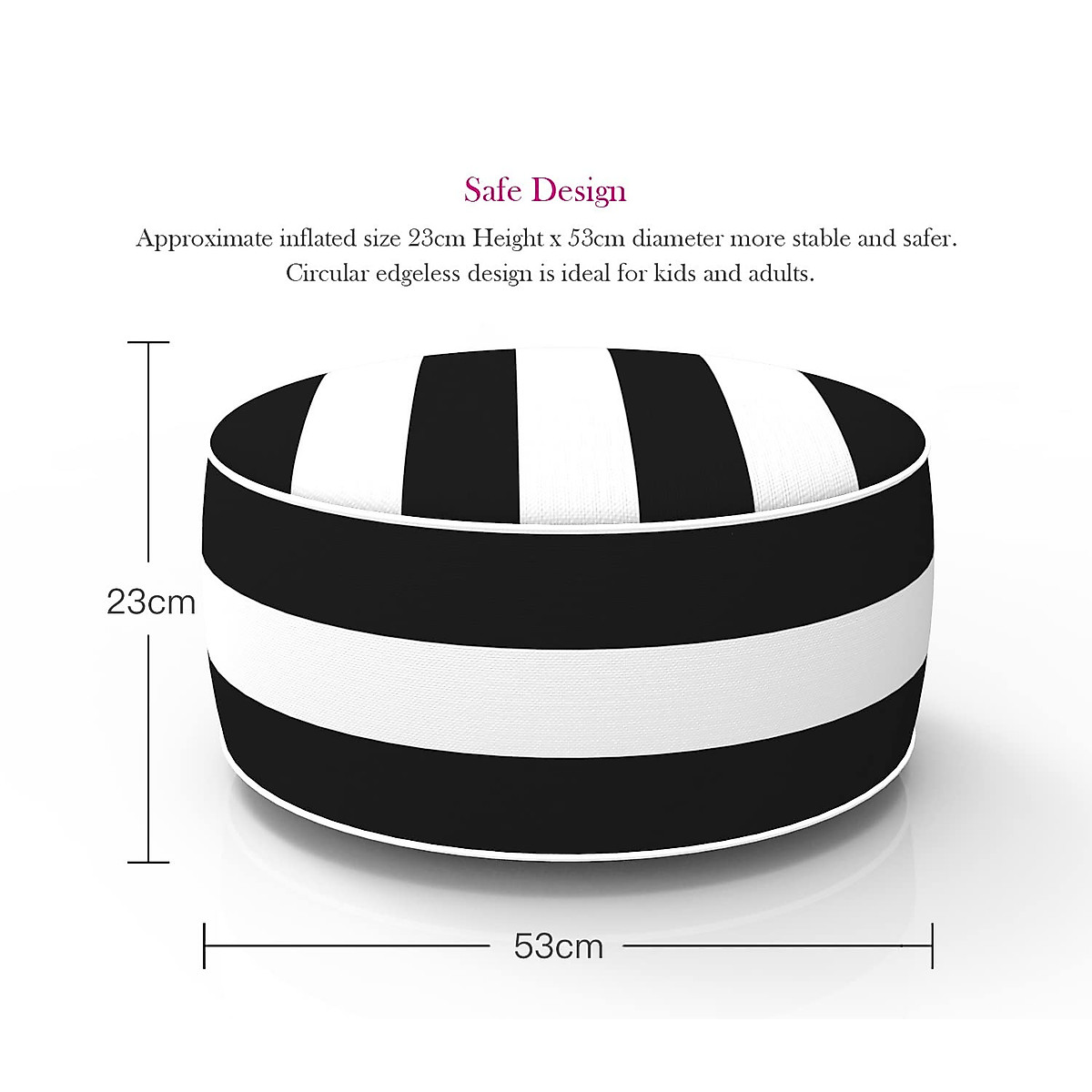 Fabritones Outdoor Inflatable Ottomans with Insert Round 21x9 Inch Black Striped Pattern Patio Foot Stools and Ottomans Portable Footrest