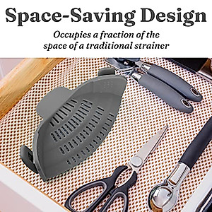 Kitchen Gizmo Snap N Strain Pot Strainer and Pasta Strainer - Adjustable Silicone Clip On Strainer for Pots, Pans, and Bowls - Kitchen Colander - Gray