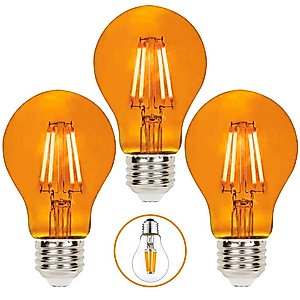 3 Pack A19 Filament LED Orange Light Bulbs – E26 Base 8W 75 Watt Equivalent Vintage LED Orange Bulb LED Decorative Lighting Orange LED Bulb for Party Decoration, Porch, Home, Halloween Light Bulbs