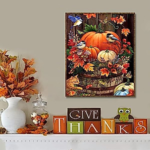 Thanksgiving Fall Diamond Painting Kits for Adults - 6 Pack Fall Pumpkin Truck Gnome Diamond Art Kits 5D Paintings with Diamond Dots Full Drill Round Gem Art,for DIY Gift and Home Decor12x16inch