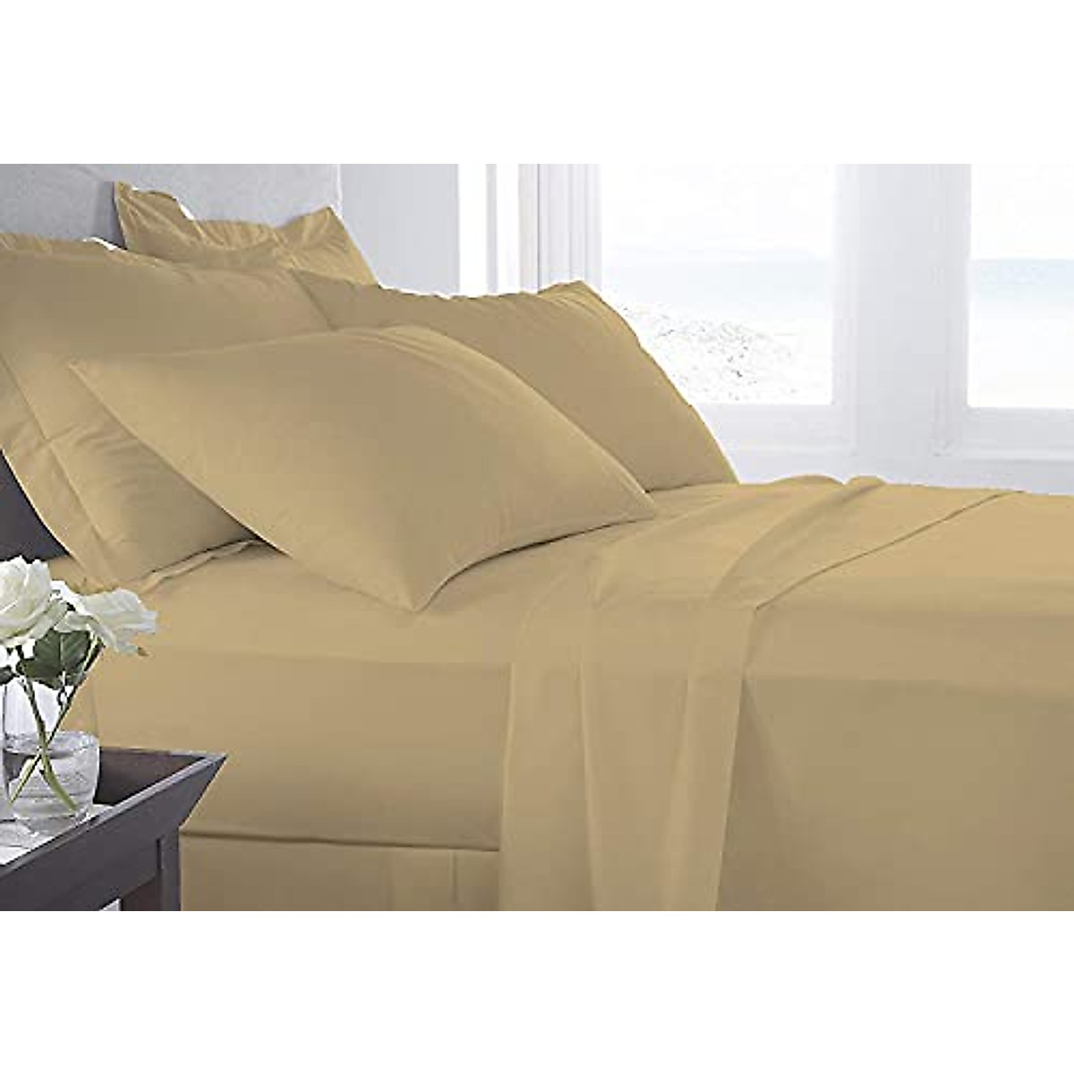 Cotton Home Depot 6 PCs Bed Sheet Set Egyptian Cotton 800 Thread Count(Flat Sheet, Fully Elasticized Fitted Sheet & 4 Pillow Cases), Pocket Size 14 Inches, White, Queen