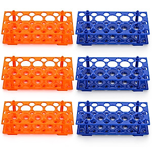 Lawei 6 Pack 28 Well Test Tube Rack, Laboratory Centrifuge Plastic Tube Holder, Detachable Plastic Stand, Storage Test Tube Rack for 10ml / 15ml / 50ml Tube, Blue and Orange