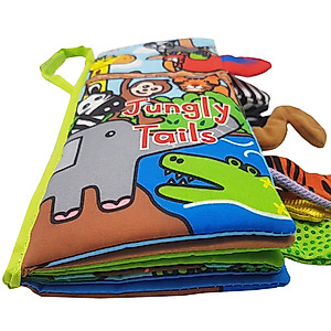 Zocita Baby Soft Animal Tails Activity Cloth Book with Crinkle Fabric, Jungly Tails