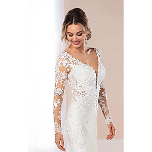 Miao Duo Elagant Long Sleeve Mermaid Wedding Dresses for Women 2022 Ivory Lace Wedding Gowns Ivory 6