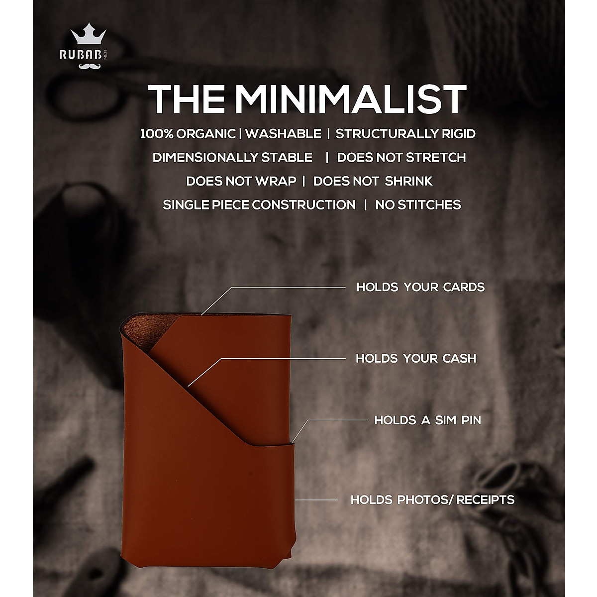 RUBAB MEN Premium Vegan Leather Minimalist Wallet Cum Card Holder (Tan)