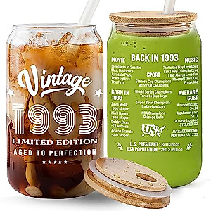 Jettryran 30th Birthday Gifts for Women Men 30th Birthday Decorations for Him Her 1993 Vintage Iced Coffee Cup Gifts for Women Turning 30-30th Birthday Party- 16 Oz Coffee Beer Can Glass Cups