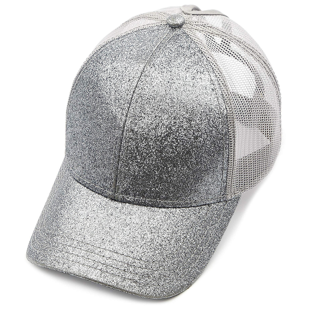 C.C Hatsandscarf Ponytail caps Messy Buns Trucker Plain Baseball Cap (BT-6) (Glitter-Grey)