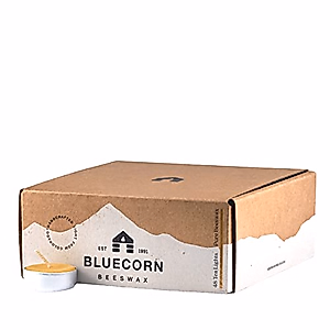 Bluecorn 100% Pure Beeswax Tea Lights in Metal Cups - Bulk Candles (48-Pack) - Tealight Candles - Beeswax Candles - Handmade in Colorado Since 1991