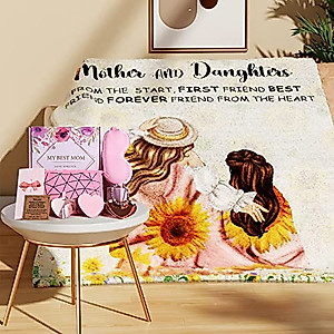 Inneroam Gifts for Mom, Mothers Birthday Gifts Blanket 50 * 60 inch Basket for Mom Self Care Women Gift Box to My Mom from Daughter Son Includes Bracelets Eye Mask Makeup Bag Mirror Jewelry Plate