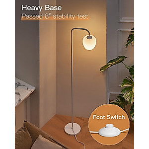 ONEWISH White Floor Lamp-Modern Standing Lamp for Living Room Bedroom, Opal Glass Lamp Shade, LED Bulb Included, for Reading Office, Simple Design Home Decor for Christmas Thanksgiving Day