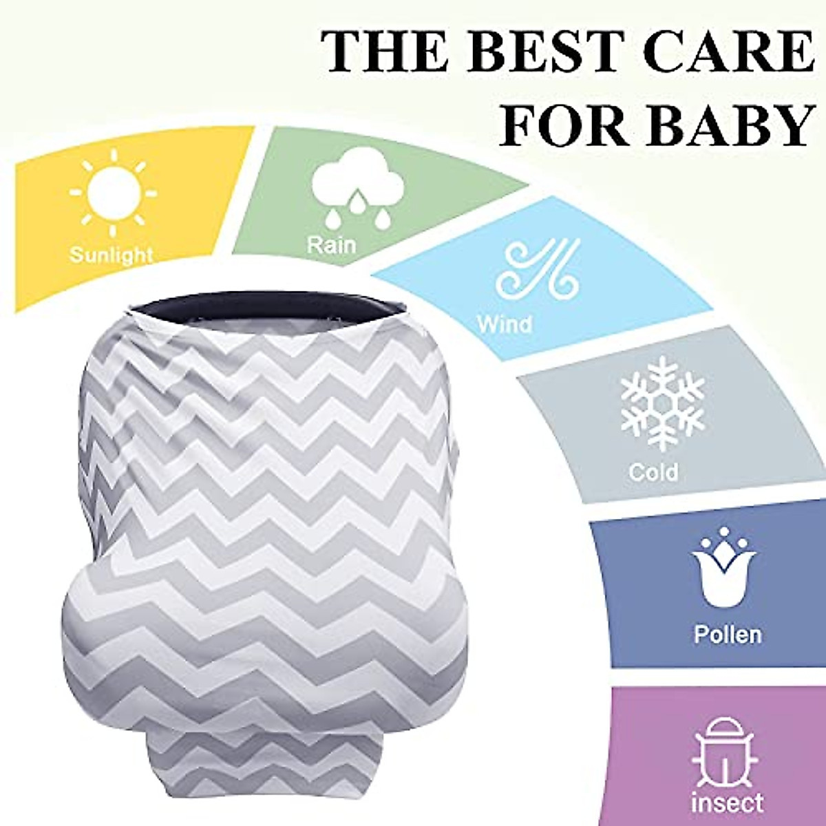 Entyle Baby Car Seat Covers - Car Seat Canopy for Boys Girls, Stretchy Breathable Nursing Breastfeeding Covers, Multifunctional Newborn Nursing Scarf, Infant Stroller/Shopping Cart Cover (Grey Ripple)
