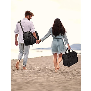 Double Leaves 30L Extra Large Cooler Bag Insulated Flight Attendant Lunch Bag Crew Cooler Bag for Men Soft Sided Lunch Box Leakproof for Travel Camping Beach Picnic, Black