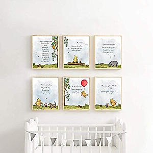 HerZii Prints Classic Winnie The Pooh Wall Art Decorations Set of 6 8x10 inch - Nursery Playroom Home Decor - Baby Shower Decorations