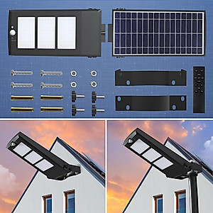 Upgraded Solar Street Lights Outdoor Waterproof Dusk to Dawn 5 Modes Motion Sensor Solar Security Light for Yard Parking Lot Garden (1 Pack)