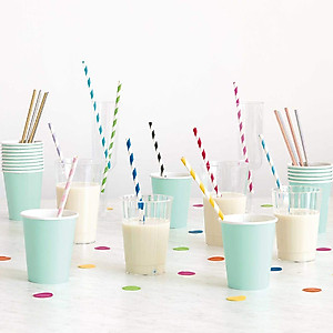 Striped Paper Smoothie Straws | Caribbean Teal | 40 Pcs
