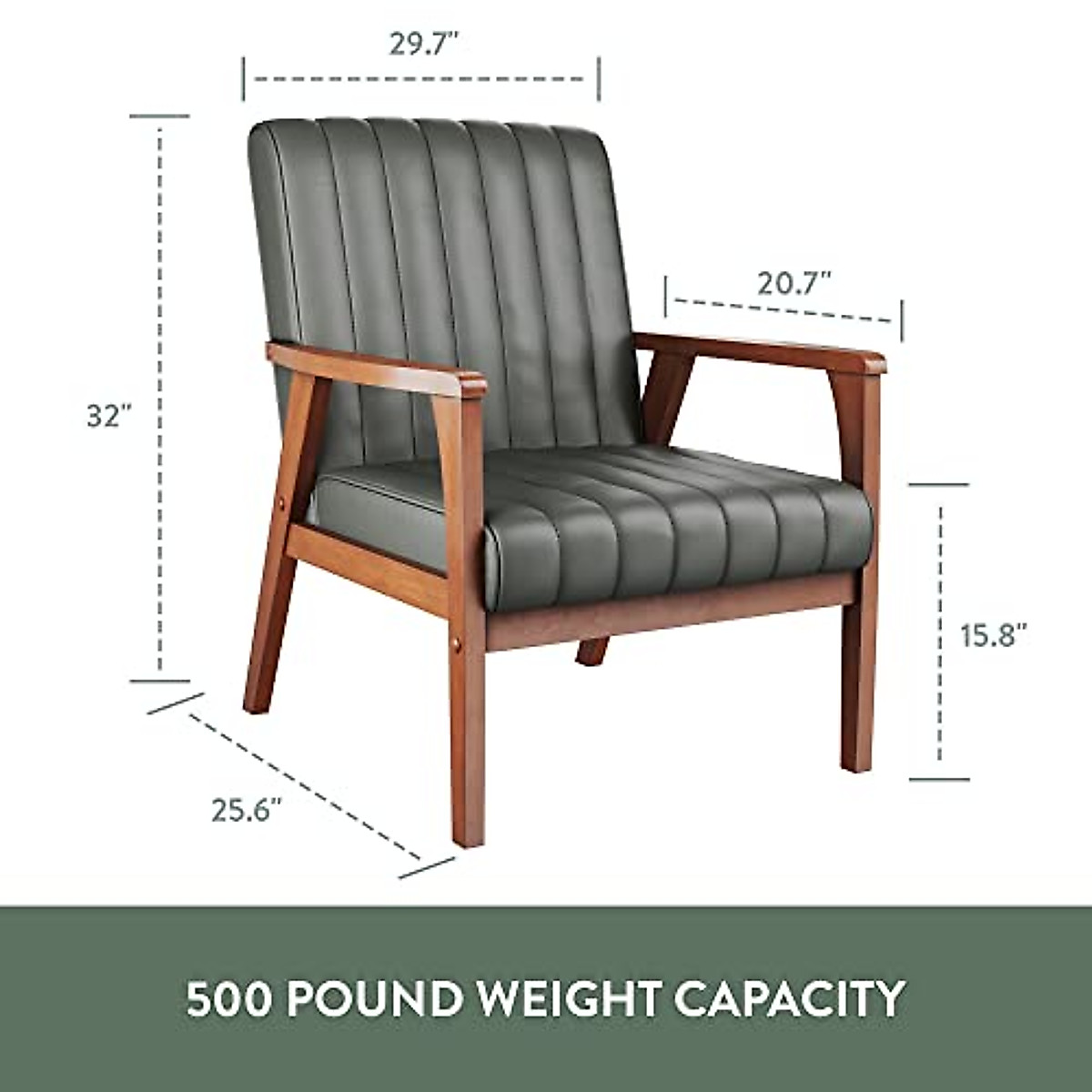 Edenbrook Carlton Exposed Wooden Arm Accent Chair for Living Room-Real Wood-Modern Channeled Tufting, Gray