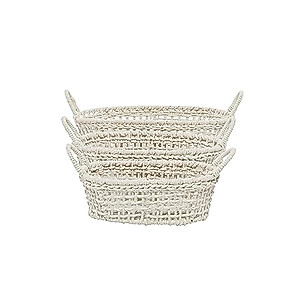 Deco 79 Cotton Round Storage Basket with Handles, Set of 3 9", 8", 7"H, White