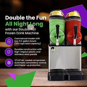 Margarita Girl Double-Bowl Full Size Frozen Slushy Drink Machine - Versatile High-Capacity Model Features Two 3.2-Gallon Bowls - Makes 100 Cups of Resort-Style Margaritas, Daiquiris, Piña Coladas, Etc