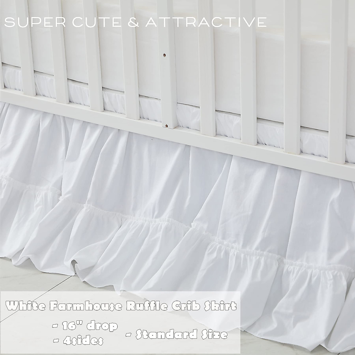 Brandream Gender Neutral Boho Bohemian Baby Girl Boy Nursery Crib Bedding Set - 3pc - Solid Color White Farmhouse Chic Unisex Elephant Embroidery Cotton Quilt Set