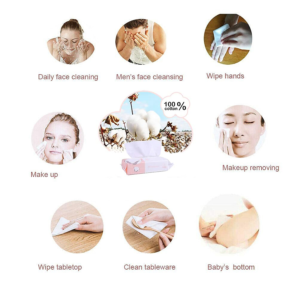 Extra Thick Cotton Tissue Careboree Face Drying Towel for Men Women Kids Disposable Dry Wipes Unscented Makeup Removing (3 pack)