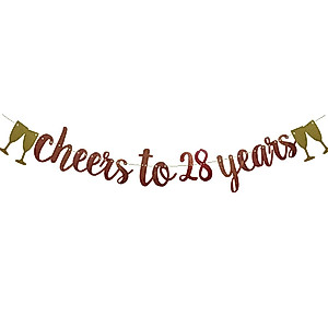 Cheers To 28 Years Banner,Pre-Strung, Rose Gold Paper Glitter Party Decorations For 28TH Wedding Anniversary 28 Years Old 28TH Birthday Party Supplies Letters Rose Gold ZHAOFEIHN