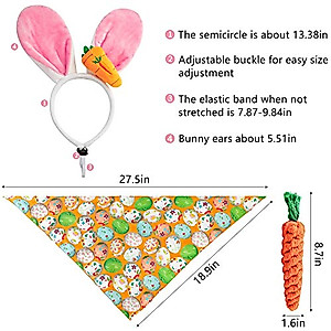 Dorakitten Dog Easter Costumes - Adorable Bunny Ears Headband Cute Dog Bandana Funny Carrot Shape Rope Teeth Cleaning Dog Chew Toys Gifts for Pet Puppy 4 PCS