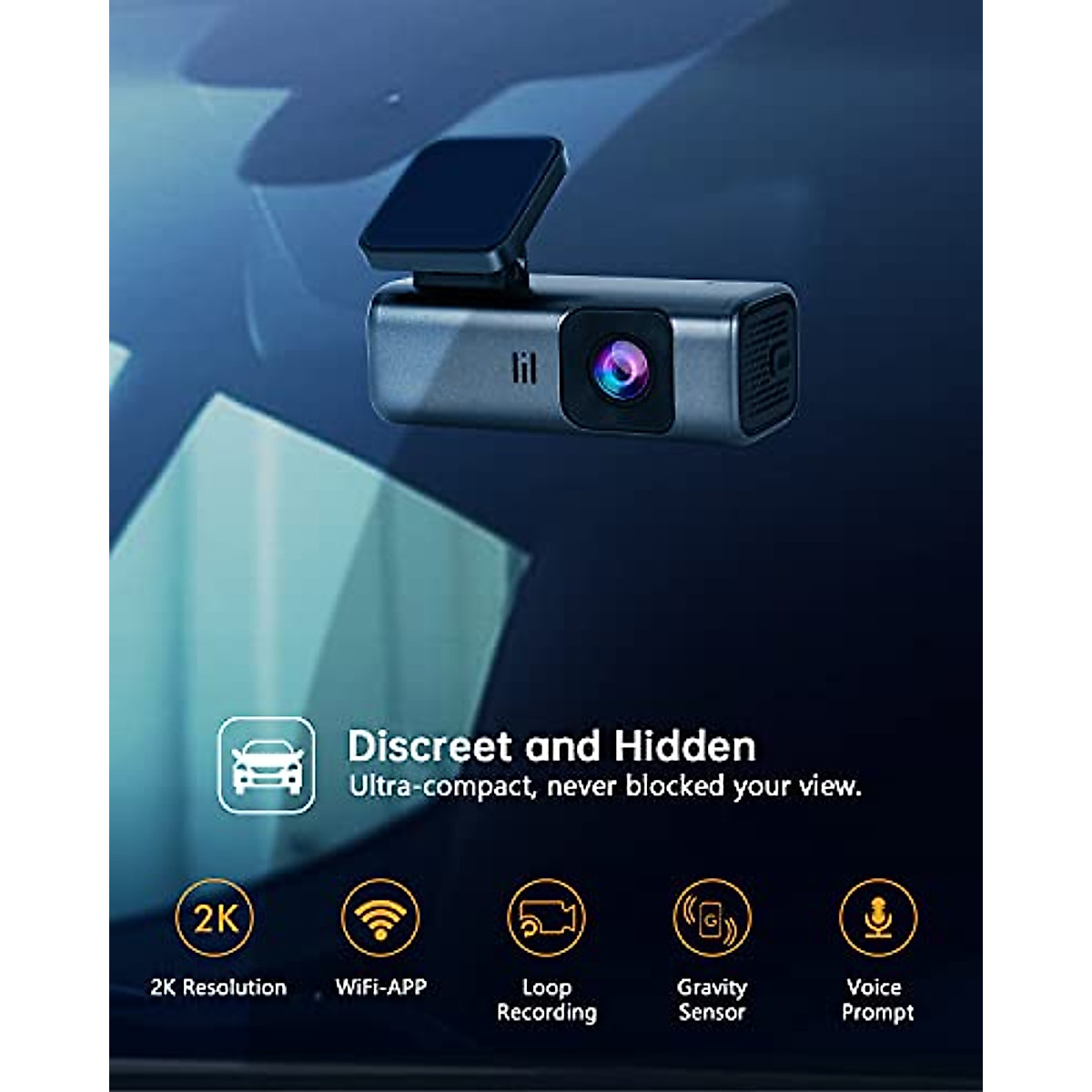 Dash Cam 2K WiFi 1440P Car Camera, Dash Camera for Cars, Front Dashcam for Cars with Super Night Vision, WDR, Loop Recording, G-Sensor, 24 Hours Parking Monitor, APP, Support 128GB Max