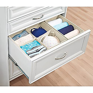 mDesign Soft Fabric Dresser Drawer/Closet Divided Storage Organizer Bins for Bedroom - Holds Lingerie, Bras, Socks, Leggings, Clothes, Purses, Scarves, Lido Collection - Set of 5 - Natural/Blue Stripe