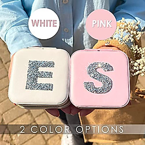 Personalized Initial Jewelry Box Gifts for Women - White & Pink Colors - Travel Organizer Case for Girls - Bridesmaid Gift (Pink Box #J)